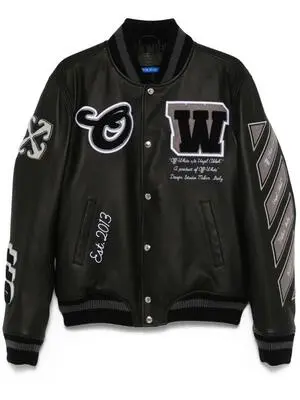 Off-White Leather Bomber Jacket - Black
