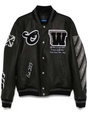 Off-White Leather Bomber Jacket - Black