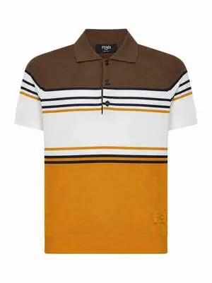 Fendi Striped Color Block Viscose Knit Polo Shirt - Multicolor