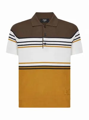 Fendi Striped Color Block Viscose Knit Polo Shirt - Multicolor