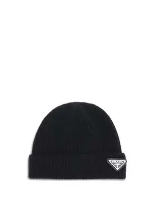 Prada Beanie Hat With Logo - Black