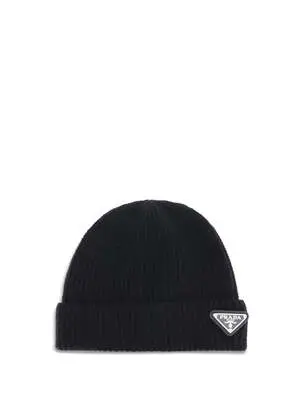 Prada Beanie Hat With Logo - Black