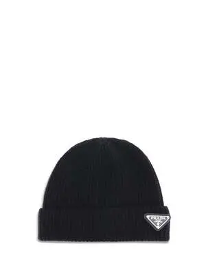 Prada Beanie Hat With Logo - Black