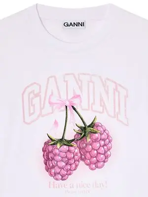 GANNI Raspberry Cotton T-shirt - Multicolor