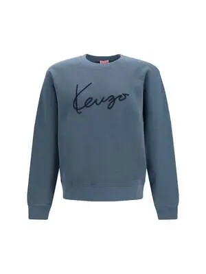 Kenzo Signature Embroidered Cotton Sweatshirt - Blue