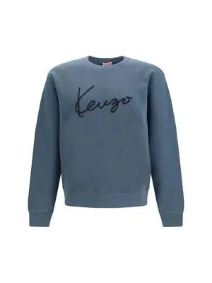 Kenzo Signature Embroidered Cotton Sweatshirt - Blue