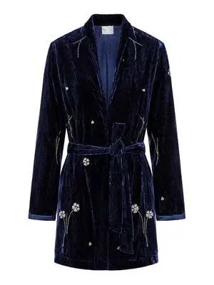 FORTE_FORTE Embroidered Velvet Kimono With Belt - Multicolor