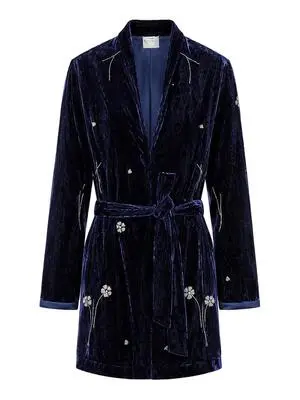 FORTE_FORTE Embroidered Velvet Kimono With Belt - Multicolor