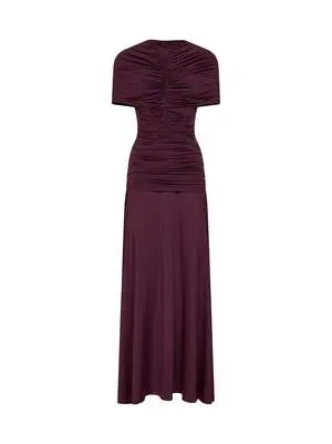 SELF-PORTRAIT Burgundy Jersey Gathered Maxi Dress - Multicolor