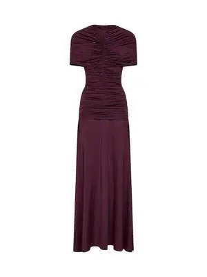 SELF-PORTRAIT Burgundy Jersey Gathered Maxi Dress - Multicolor