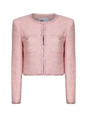 SELF-PORTRAIT Pink Bouclé Jacket With Braided Trimmings - Multicolor