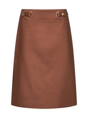 Fendi Brown Linen And Cotton Midi Skirt - Multicolor