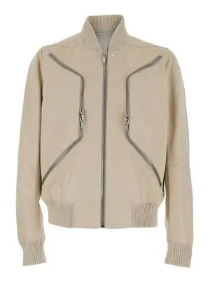 Rick Owens Rick Owens Men Heizer Flight Bomber Jacket With Bomber Collar And Two Zip Pockets On The Front In Beige Cotton Blend For Men Cream