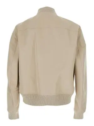 Rick Owens Heizer Flight Bomber Jacket With Bomber Collar And Two Zip Pockets On The Front In Beige Cotton Blend For - Cream