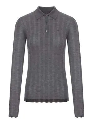 Prada Ribbed Knit Polo Shirt With Logo - Multicolor