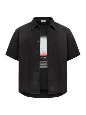 Balenciaga The Door Short-sleeve Hybrid Shirt In Denim - Black