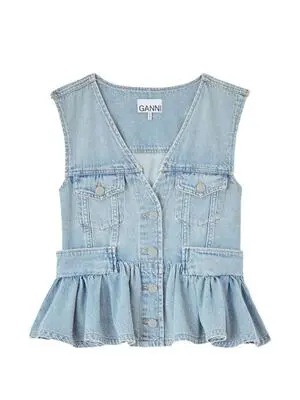 GANNI Denim Peplum Top - Multicolor