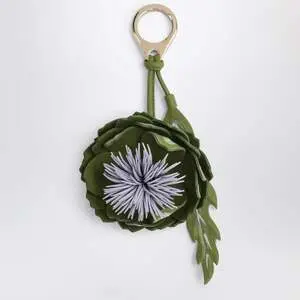 CHRISTIAN LOUBOUTIN Olive Green/lilac Leather Key Ring With A Floral Design - Multicolor