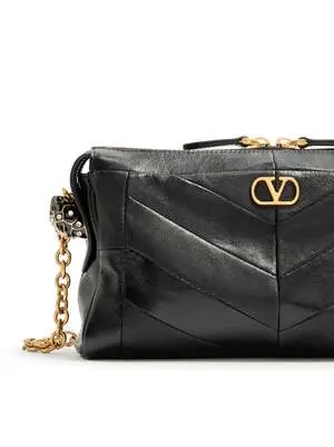 Valentino Garavani Panthea Small Chevron Nappa Shoulder Bag - Black
