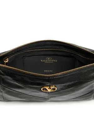 Valentino Garavani Panthea Small Chevron Nappa Shoulder Bag - Black