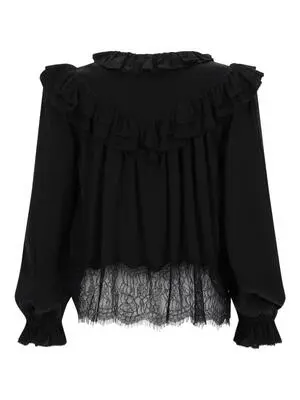 SELF-PORTRAIT Lace-trimmed Relaxed Fit Blouse - Black