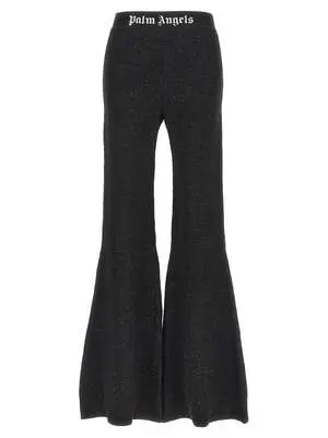 Palm Angels Logo Tape Lurex Knit Flared Pants - Black
