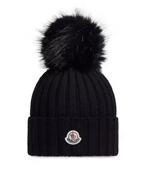 Moncler Wool Beanie With Pom Pom - Black
