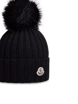 Moncler Wool Beanie With Pom Pom - Black