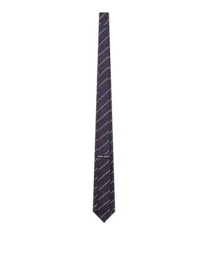 Giorgio Armani Silk Tie With Diagonal Stripes - Blue