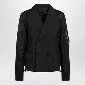 Sacai Double-breasted Wool And Nylon Blend Jacket - Black