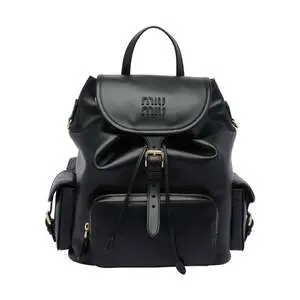 Miu Miu Leather Logo Backpack - Black