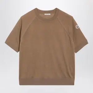 Moncler Wool Sweater With Logo Patch - Cream