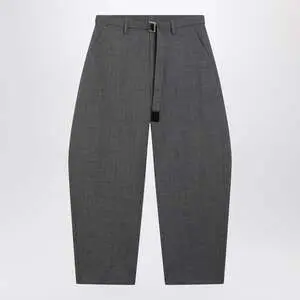 Sacai Grey Wool Trousers With Belt - Gray
