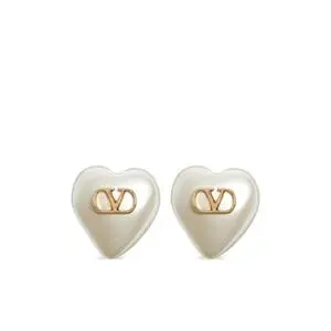 Valentino Garavani Vlogo Signature Heart-shaped Glass Pearl Stud Earrings - White