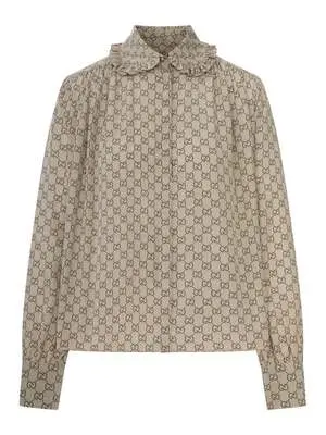 Gucci Printed Shirt In Silk Crêpe De Chine - Cream