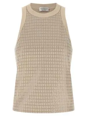 Brunello Cucinelli BRUNELLO CUCINELLI Dazzling Check Embroidery Top Cream