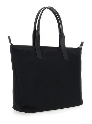 Dolce & Gabbana Tote Bag With Two Top Handles And Logo Plaque On The Front In Tech Fabric - Black