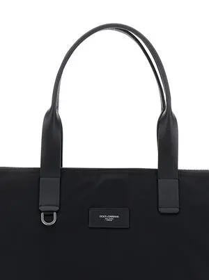Dolce & Gabbana Tote Bag With Two Top Handles And Logo Plaque On The Front In Tech Fabric - Black