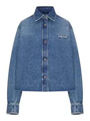 Miu Miu Denim Shirt With Logo - Blue