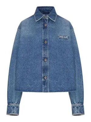 Miu Miu Denim Shirt With Logo - Blue