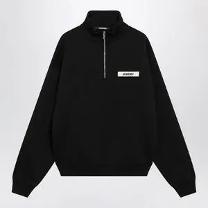 Jacquemus Zip-neck Sweatshirt With Gros Grain Logo - Black