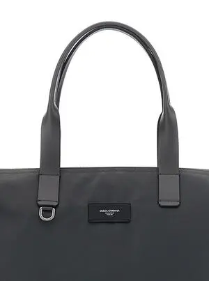 Dolce & Gabbana Grey Tote Bag With Two Top Handles And Logo Plaque On The Front In Tech Fabric - Gray