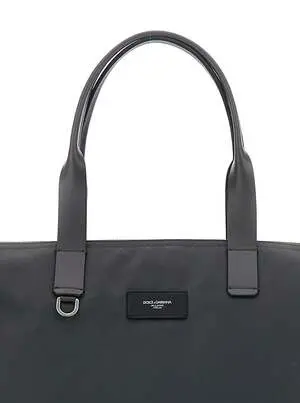 Dolce & Gabbana Tech Fabric Tote Bag With Logo Plaque - Gray