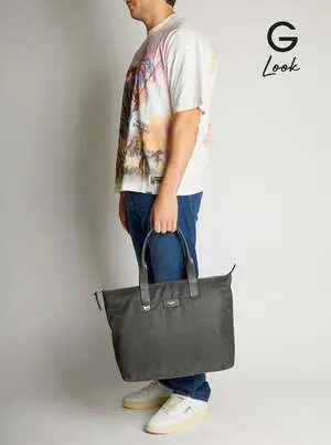 Dolce & Gabbana Tech Fabric Tote Bag With Logo Plaque - Gray