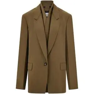 FERRAGAMO Virgin Wool Blend Notched Lapel Blazer - Brown
