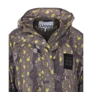 GANNI Printed Nylon Flyweight Jacket - Black