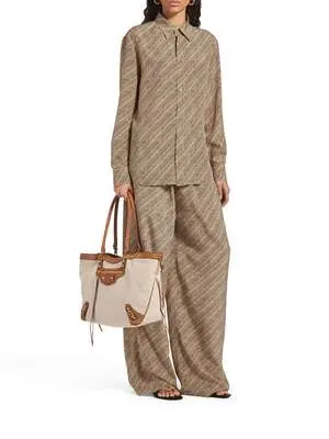 Balenciaga Monogram Shirt In Silk Crepe - Multicolor