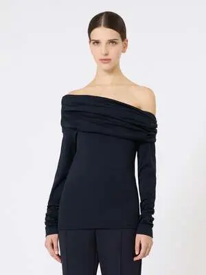 Max Mara Wool Off-the-shoulder Draped Top - Blue