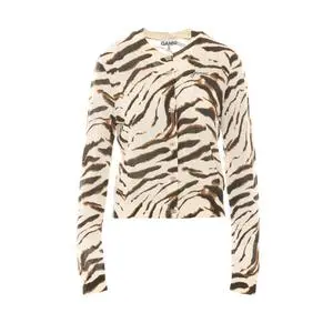 GANNI Ganni Women Zebra Printed Cardigan With Logo Multicolor