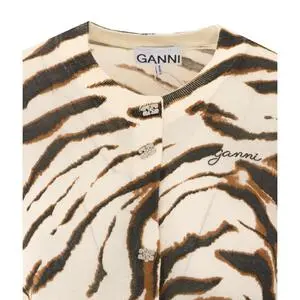 GANNI Zebra Printed Cardigan With Logo - Multicolor